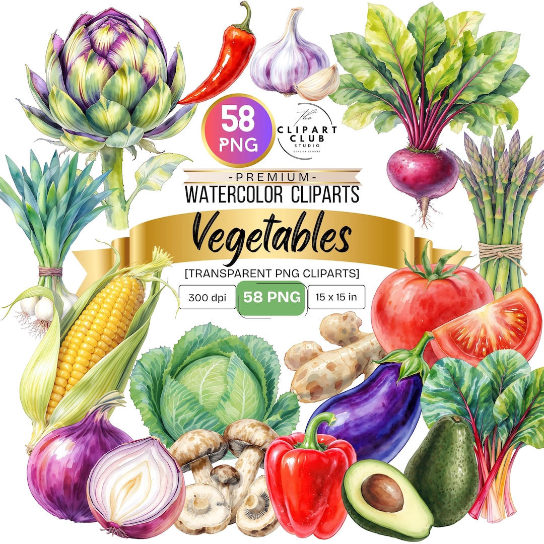 Watercolor Vegetables Clipart PNG Set | Premium Veggie Clipart | Farm ...