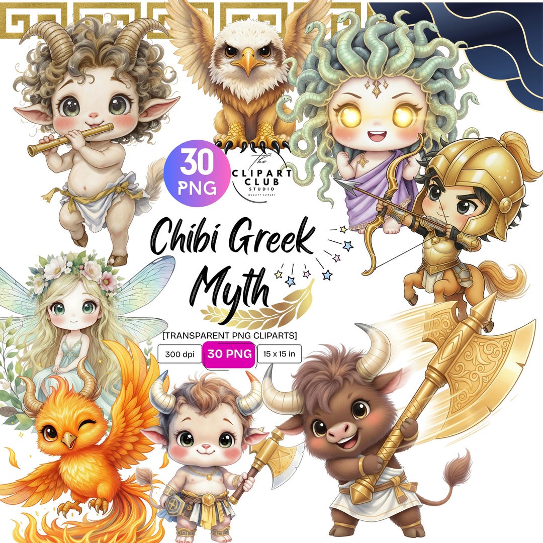 Greek Mythology Clipart PNG Set | Cute Chibi Characters Clipart ...