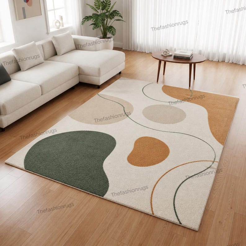 Abstract Geometric Wool Rug, Modern Neutral Tufted Carpet, Living Room ...