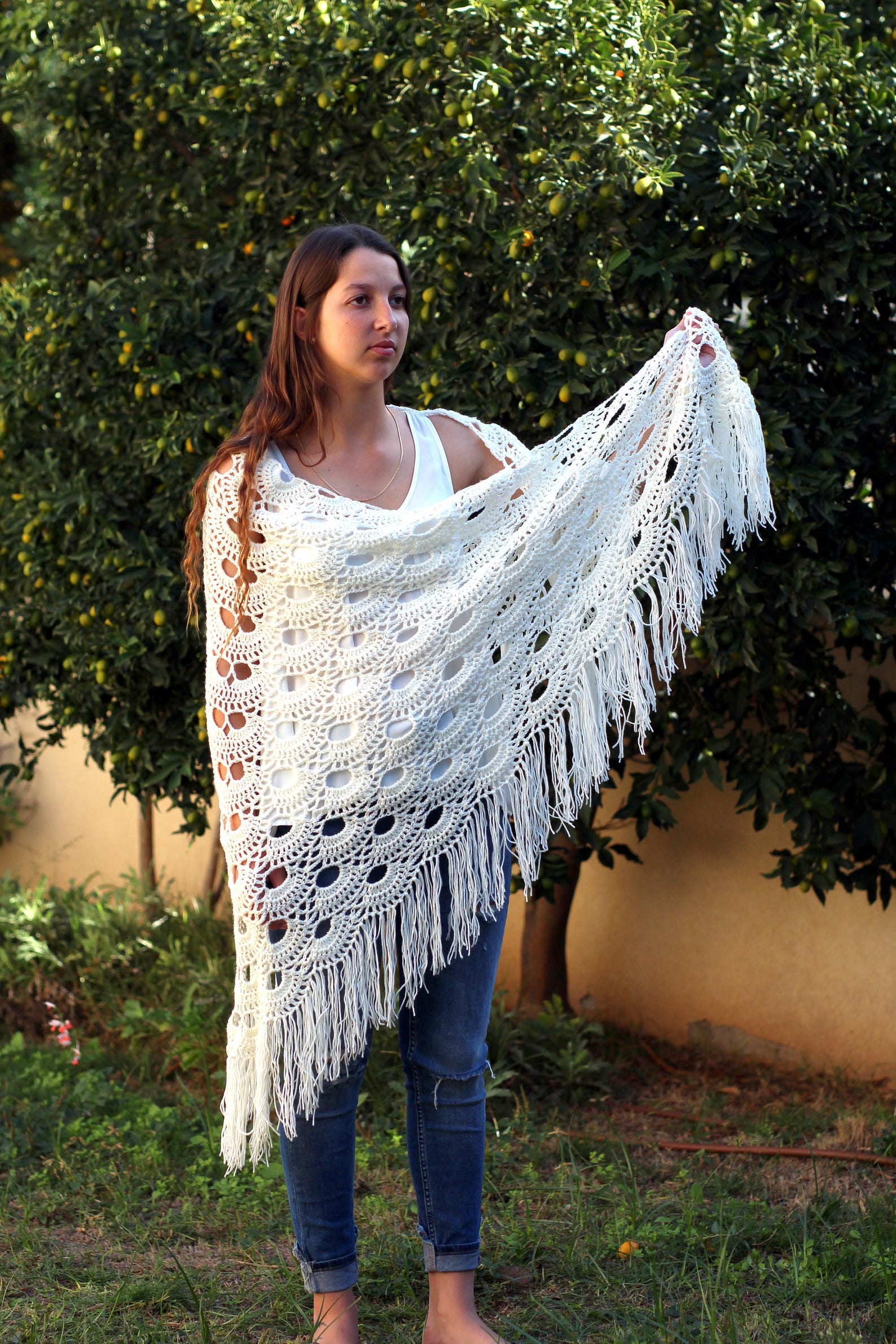 Off White Shawl Ivory Wraps Shawls Crocheted Wrap Shawl Evening Lace ...