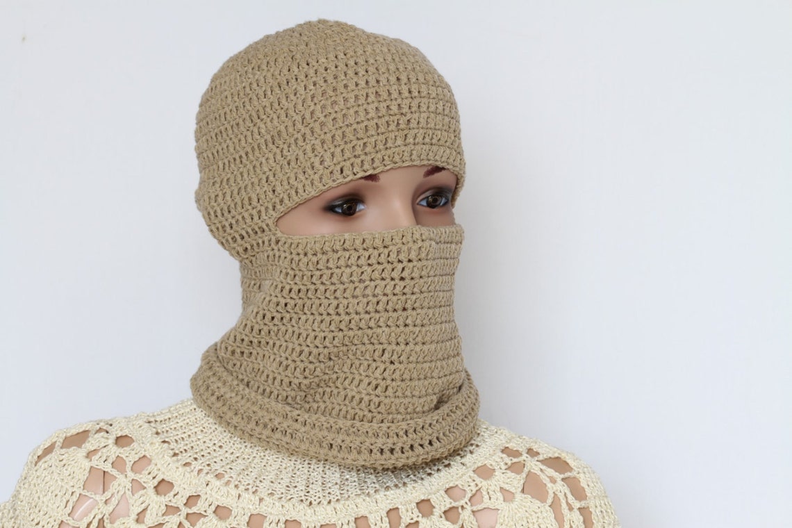 Crocheted Ski Mask Beige Winter Balaclava Mask Crocheted Face Mask Hand ...