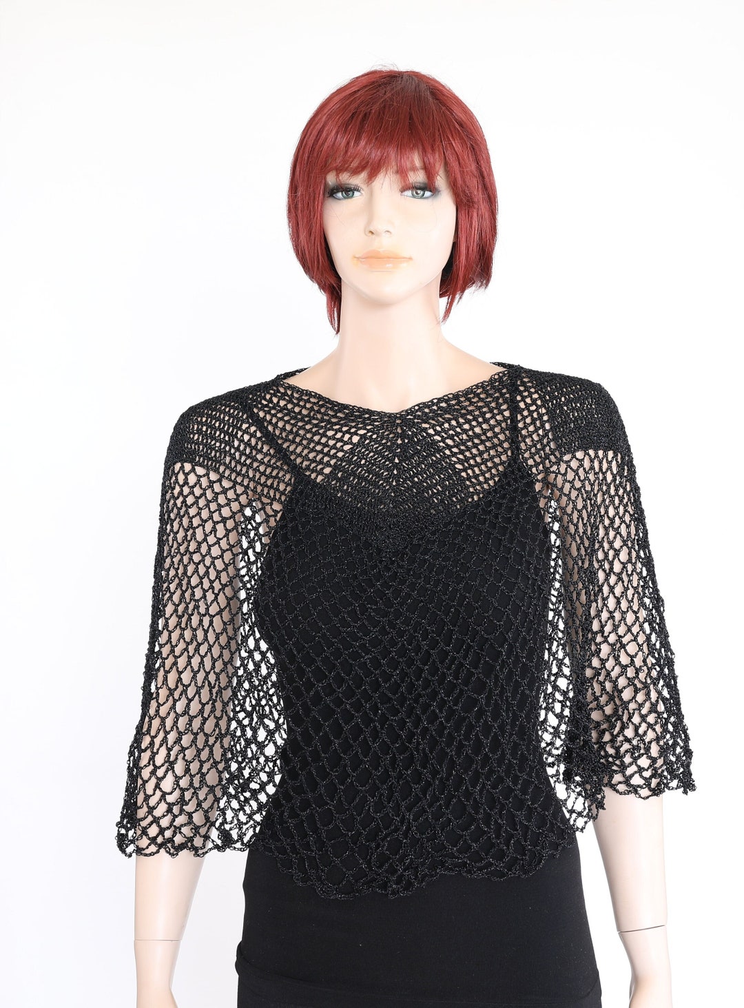 Black Shawl Wedding Poncho Wedding Shawl Bridal Shawl Crochet Shawl ...