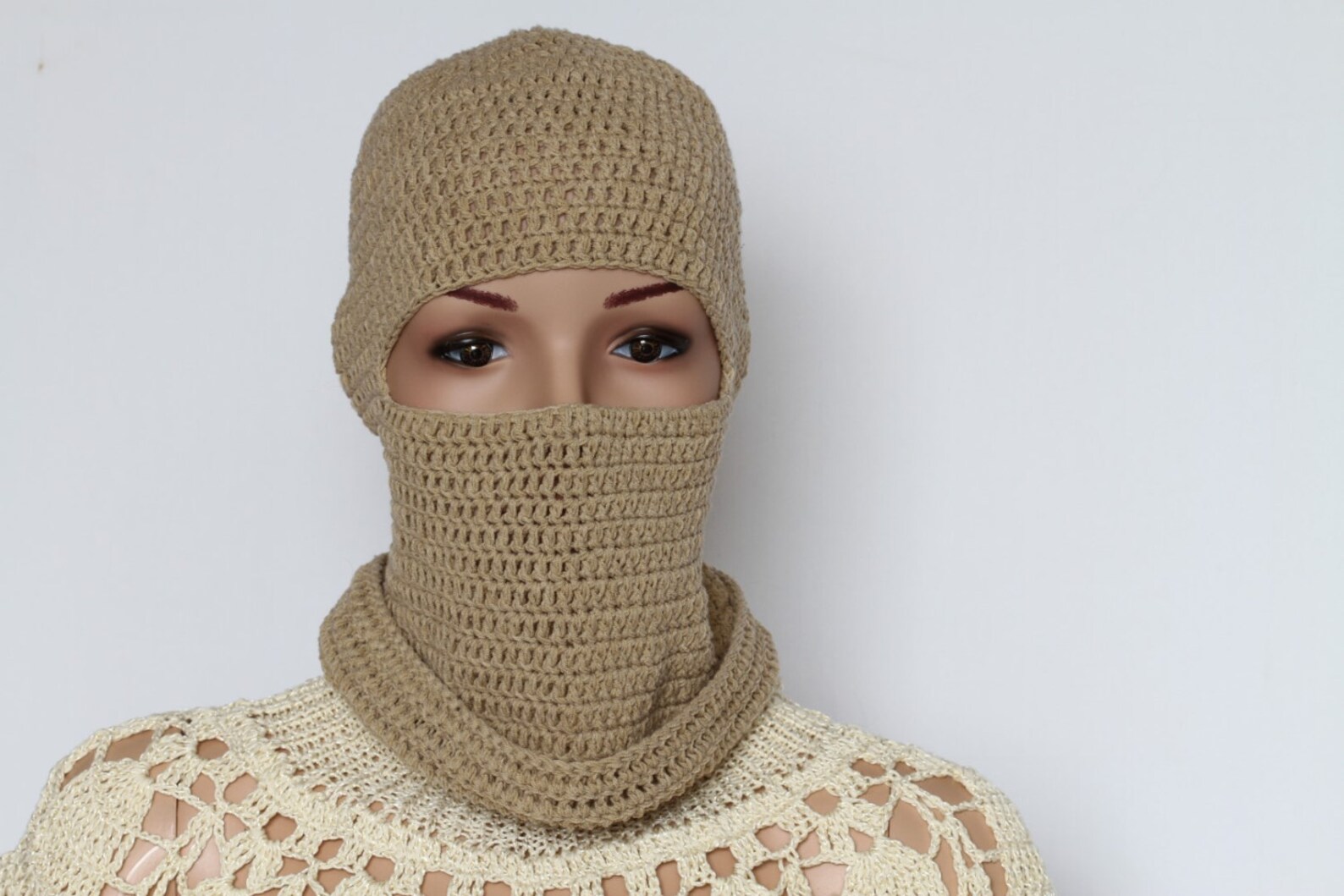 Crocheted Ski Mask Beige Winter Balaclava Mask Crocheted Face Mask Hand ...
