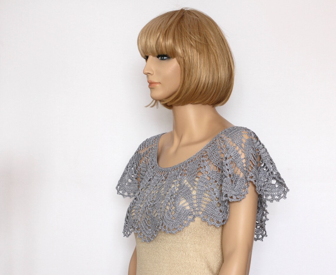 Gray Capelet Shoulder Crochet Shawl Neck Warmer Crochet Cowl - Etsy