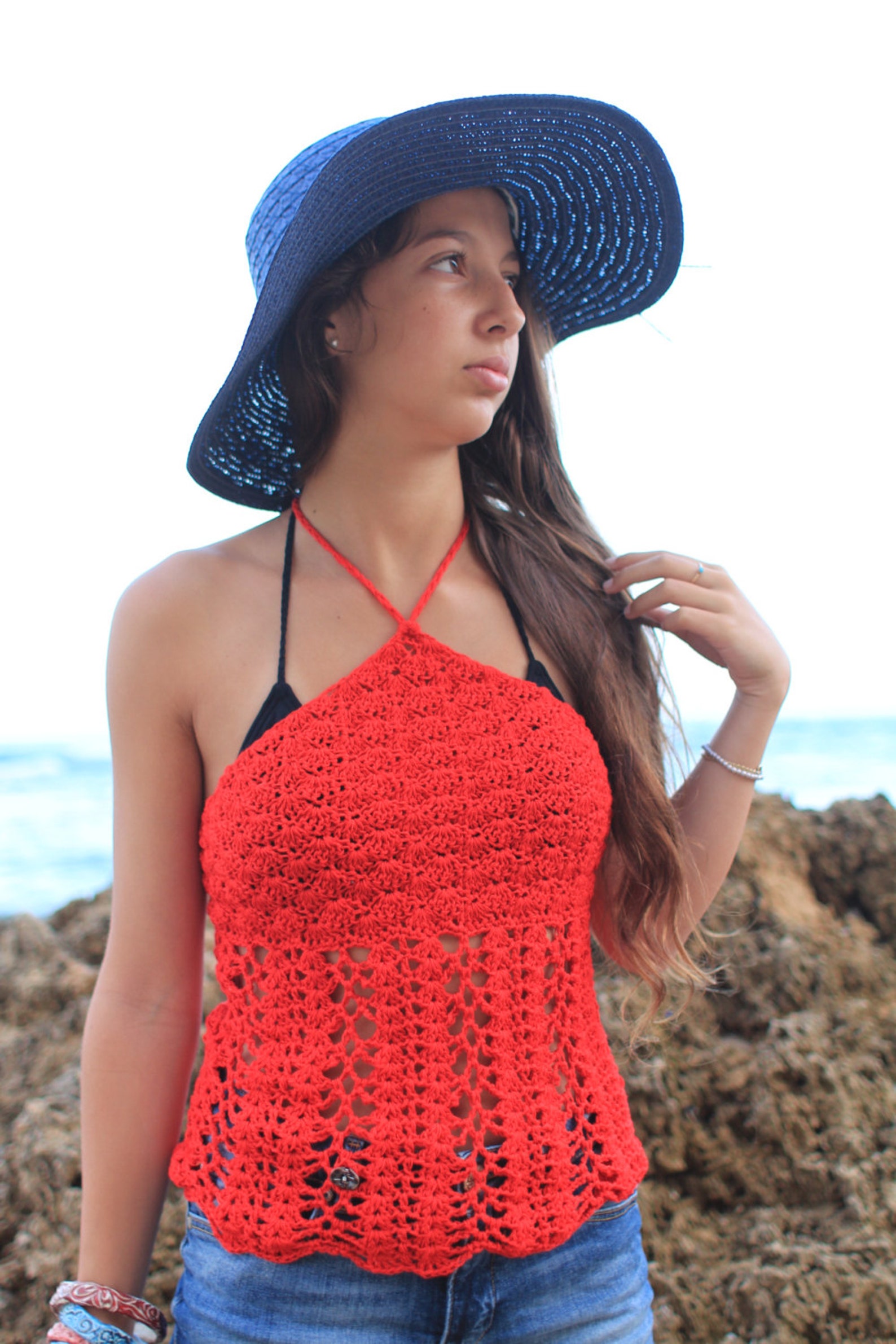 Red Halter Top Crocheted Tank Top Festival Clothing Lacy - Etsy