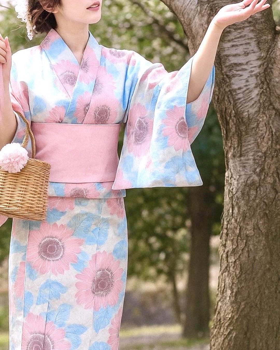 Japanese Kimono Robe Japan – Light Pink and Light Blue Floral Wowen ...