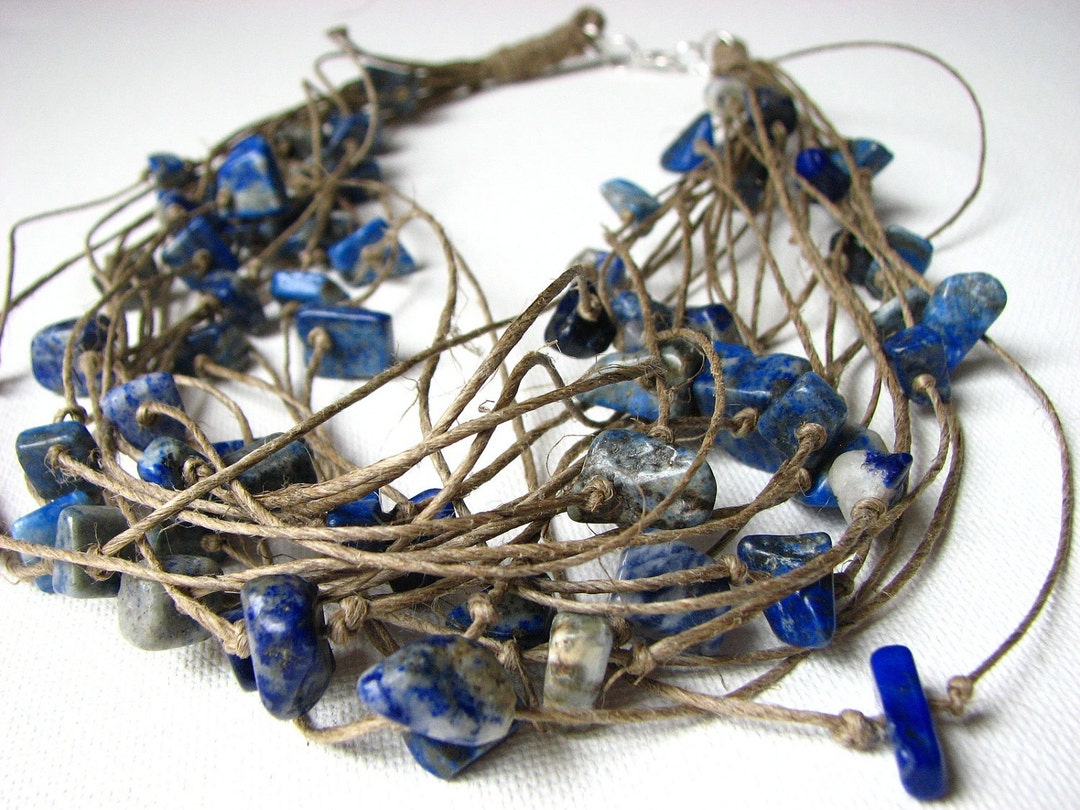 Deep Sea Lapis Lazuri - Lniany Naszyjnik - Etsy
