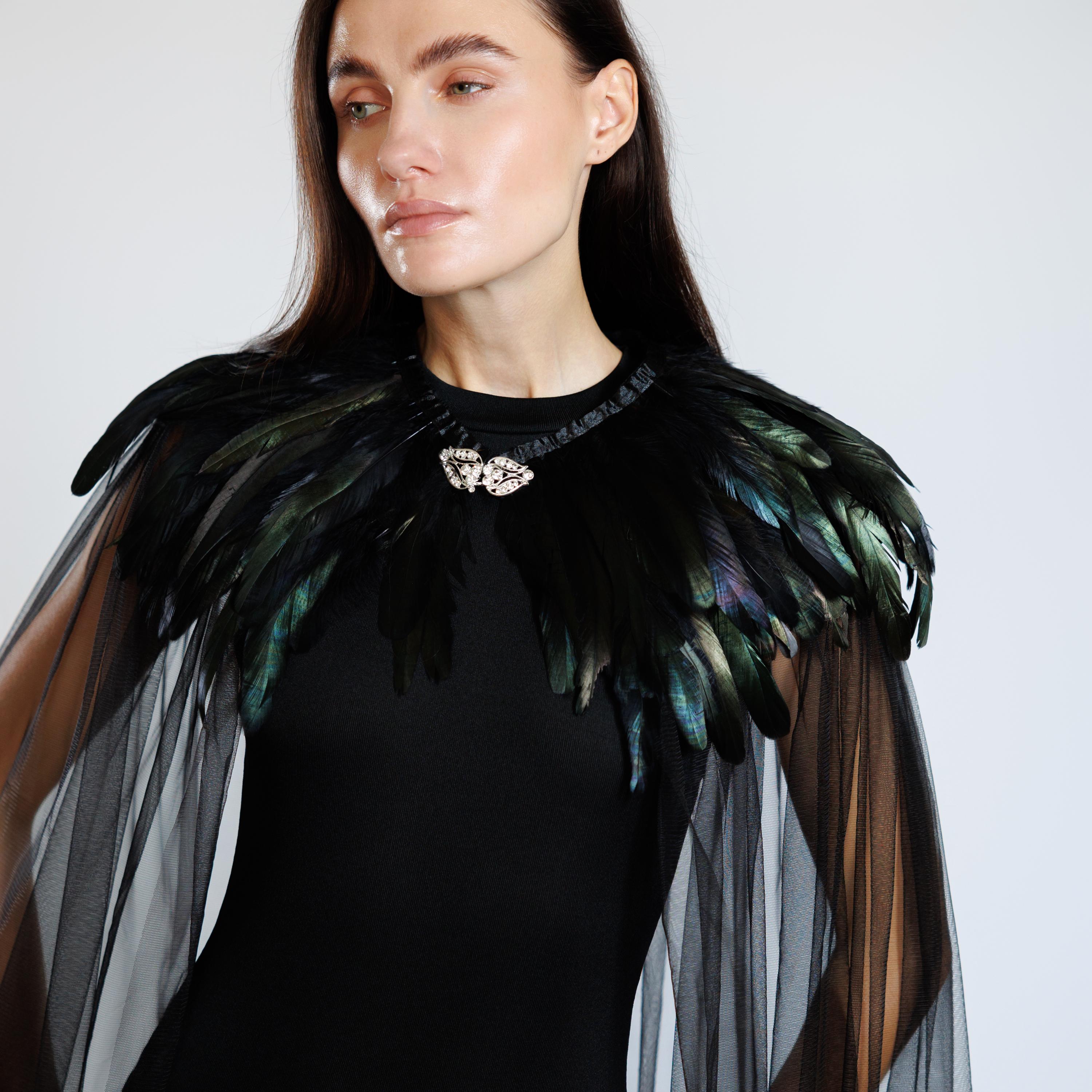 Black Feather Cape, Gothic Feather Capelet, Halloween Feather Cape ...