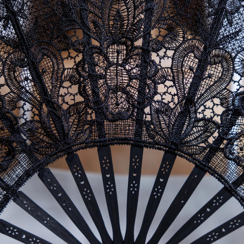 Black Lace Fan, Spanish Lace Fan, Gothic Hand Fan, Elegant Black Fan ...