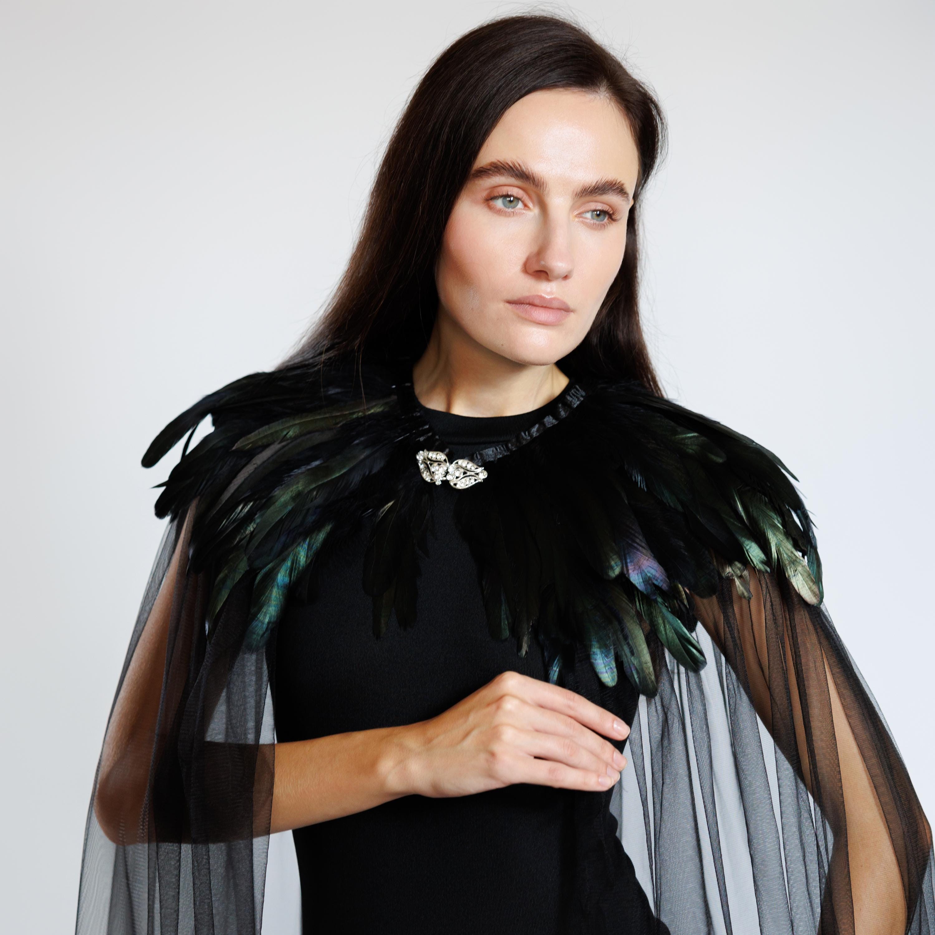 Black Feather Cape, Gothic Feather Capelet, Halloween Feather Cape ...