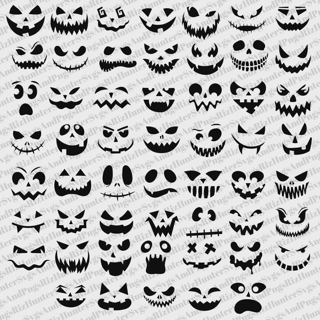 Halloween Pumpkin Faces SVG PNG Bundle: Spooky Jack O Lantern Clipart ...