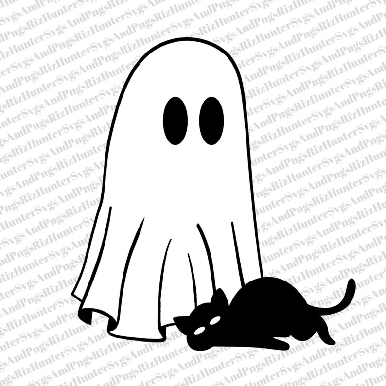 Halloween Ghost and Black Cat Clipart Set (SVG & PNG) - Etsy