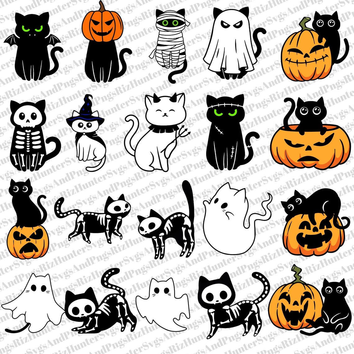 Halloween Cat SVG Bundle: Spooky Kitty Clipart for Cricut (digital ...