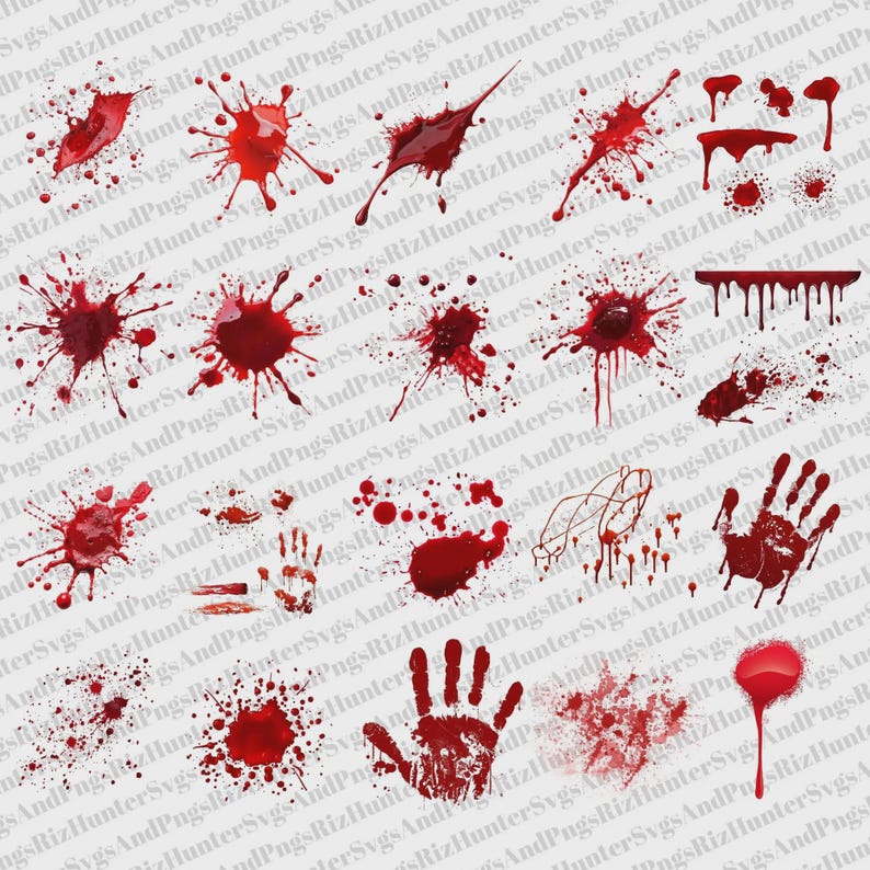 Blood Splatter PNG Bundle, Horror Halloween Clipart (21 Files) - Etsy