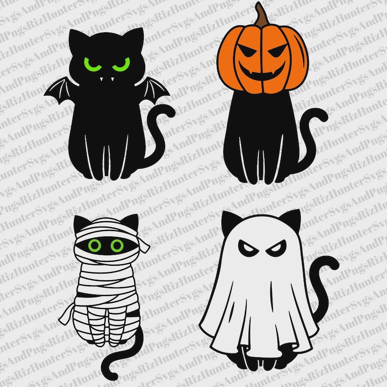 Halloween Cat SVG Bundle: Spooky Kitty Clipart for Cricut (digital ...