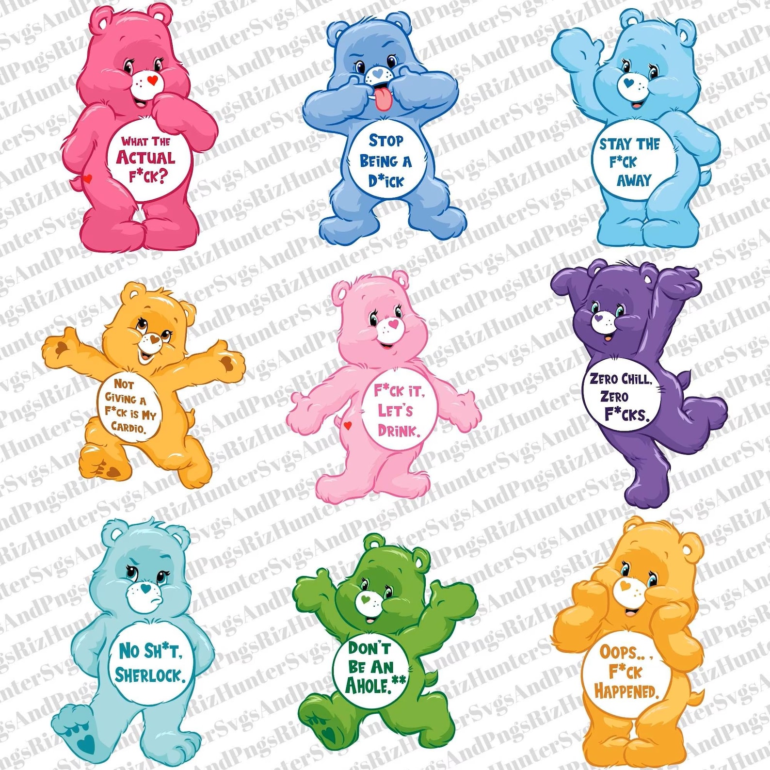 Funny Rude Bear SVG PNG Bundle: Profanity Belly Badges - Etsy