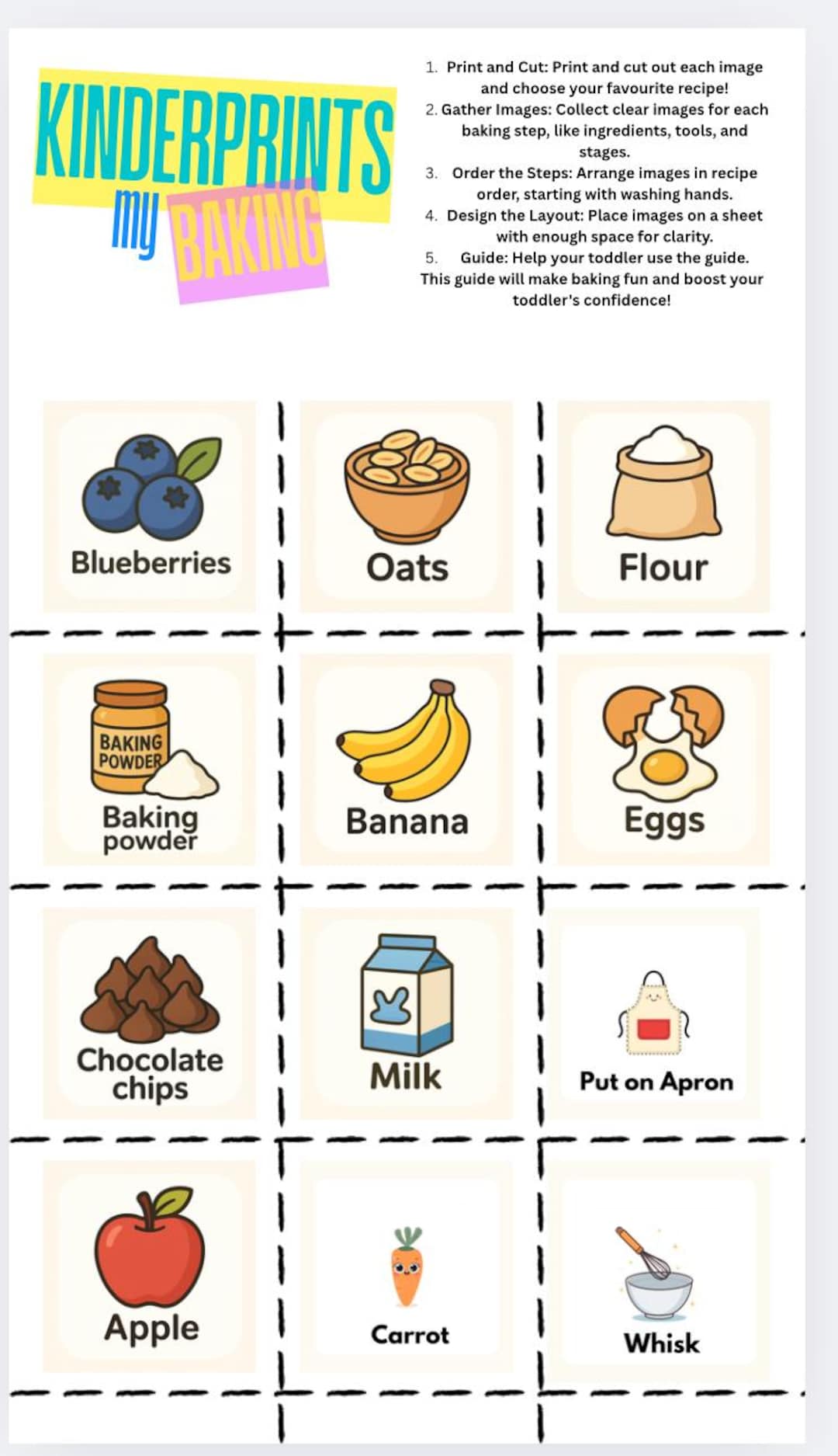 Toddler Baking Cards | Kids Printable Ingredient Flashcards | Fun ...