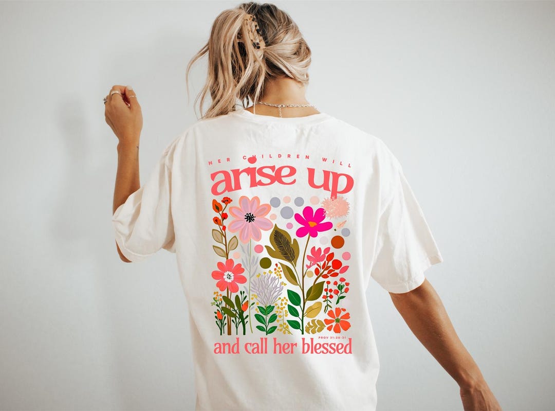 Arise up Floral Illustration T-shirt | Pink Bow, Garden Flowers ...