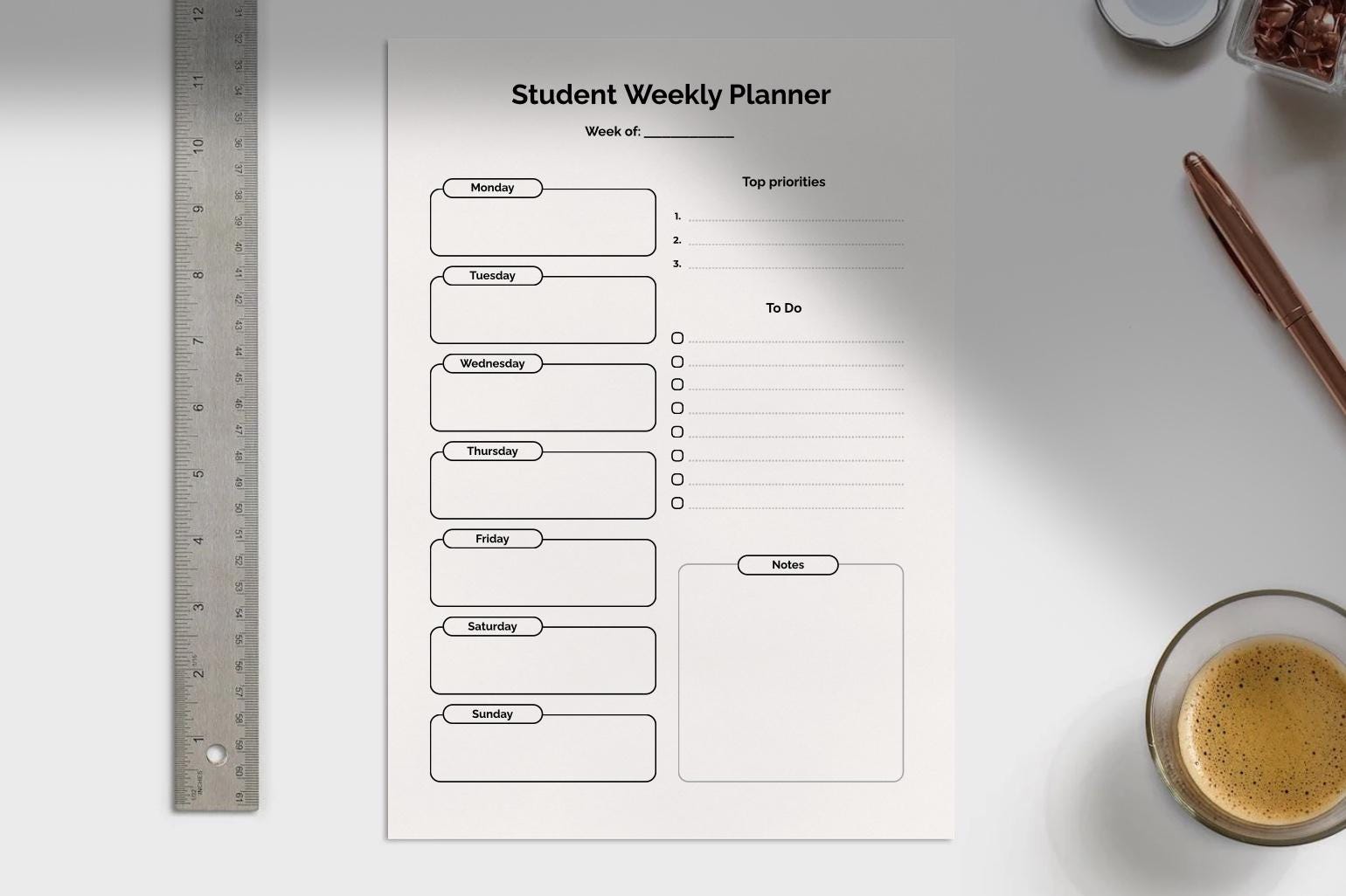 Printable Student Weekly Planner | A4 & US Letter PDF | Academic ...