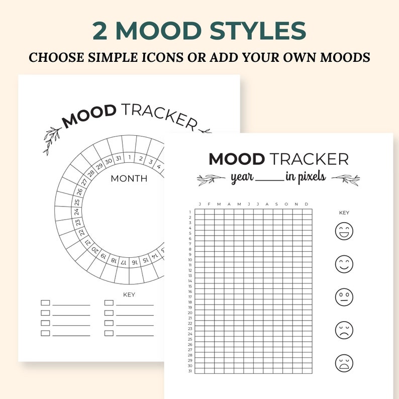 Monthly Mood Tracker Printable, Coloring Yearly Self Care Planner ...