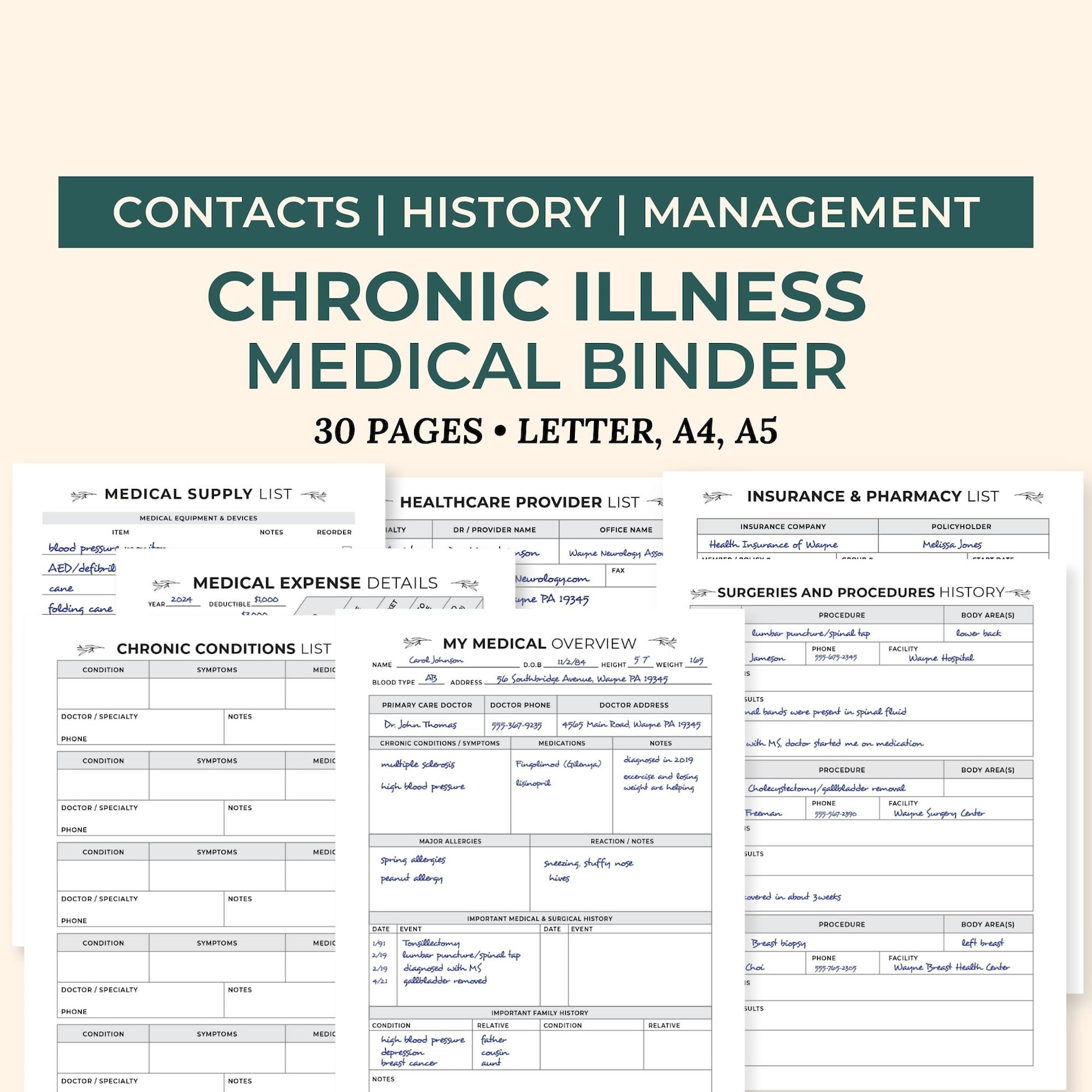 Chronic Illness Medical Binder, Medical Planner, Printable Caregiver ...