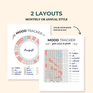 Monthly Mood Tracker Printable, Coloring Yearly Self Care Planner ...