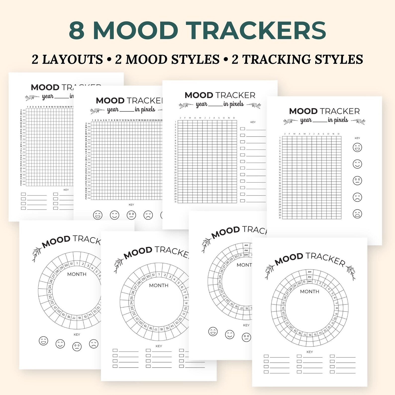 Monthly Mood Tracker Printable Coloring Yearly Self Care - Etsy