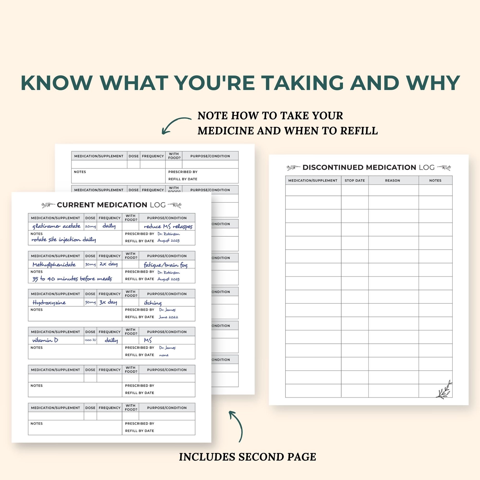 Medication Tracker, Medication Log, Medical Information Binder Insert ...