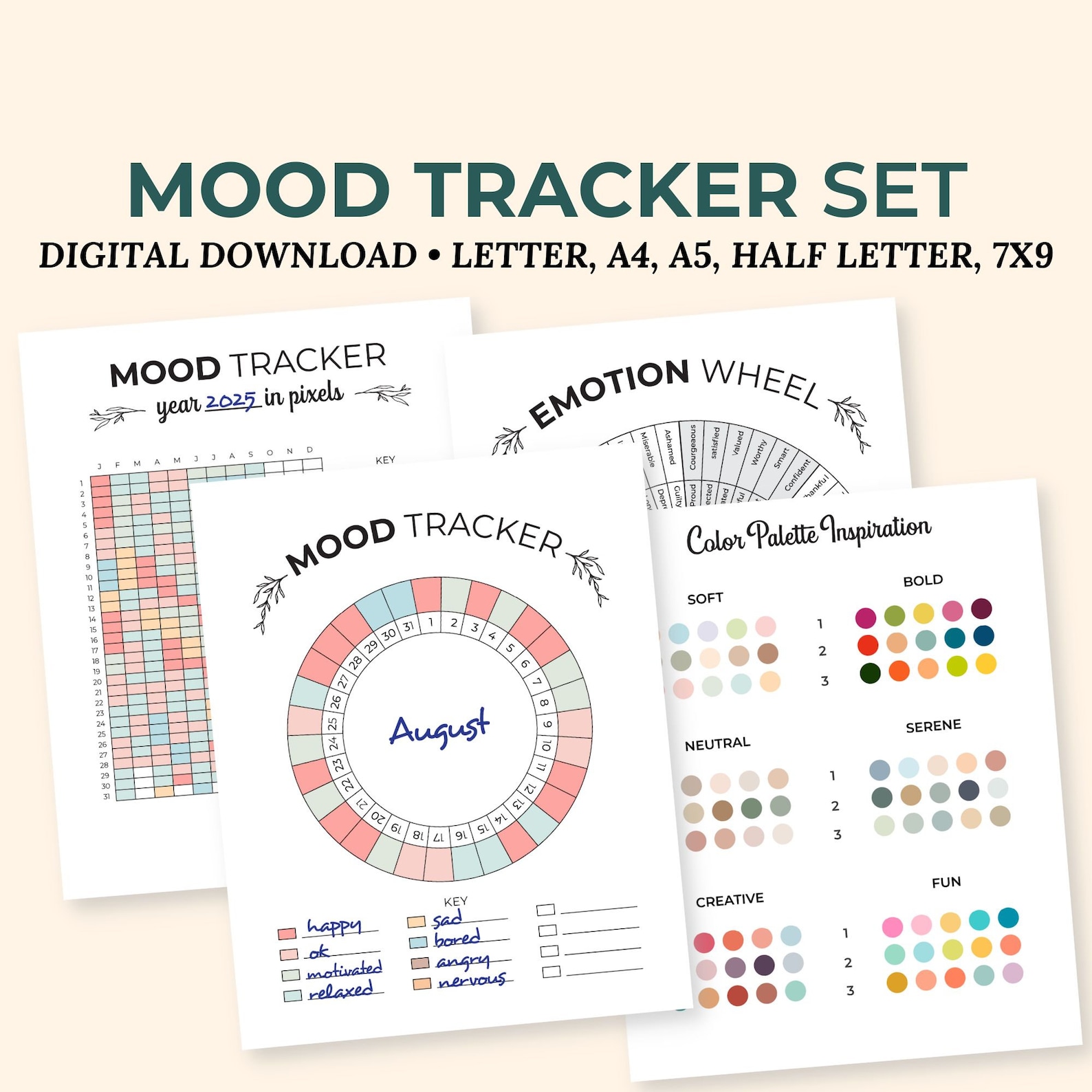 Monthly Mood Tracker Printable, Coloring Yearly Self Care Planner ...