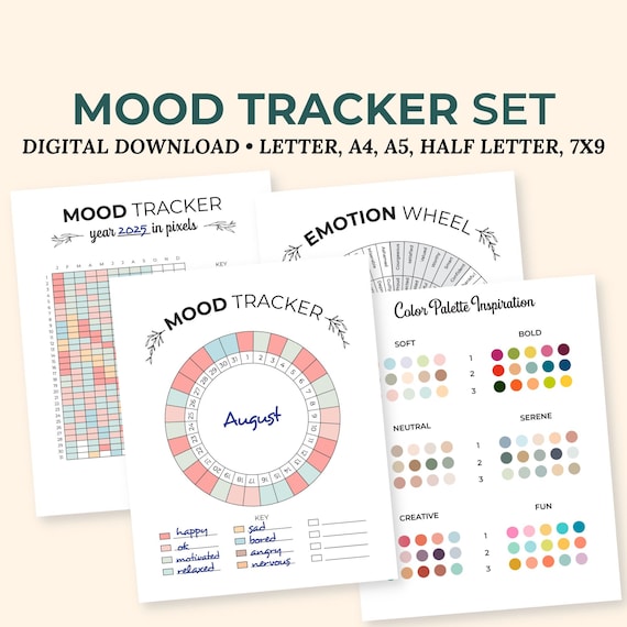Monthly Mood Tracker Printable Coloring Yearly Self Care - Etsy UK