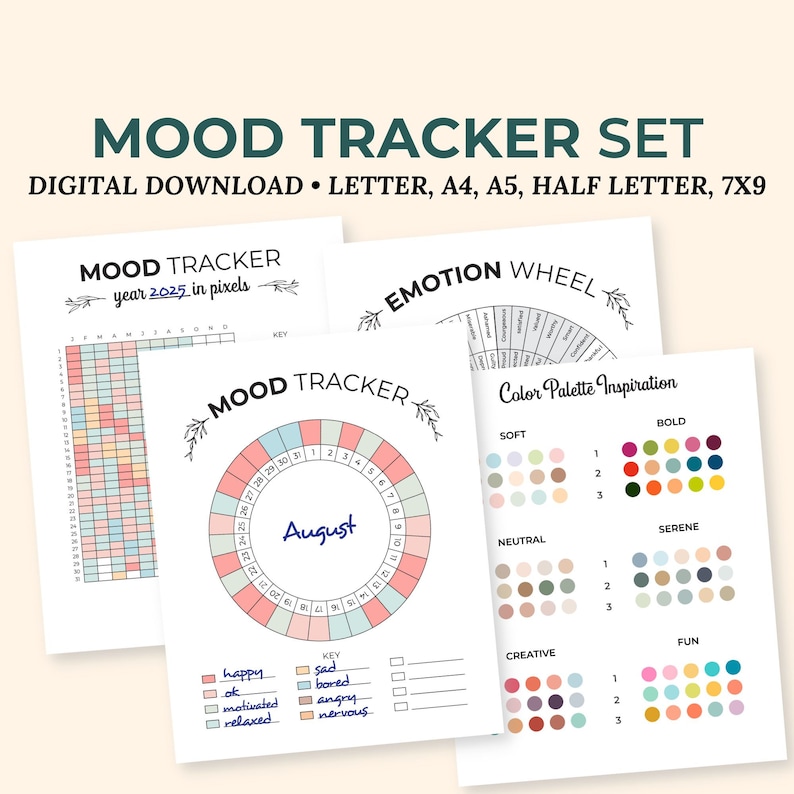 Monthly Mood Tracker Printable, Coloring Yearly Self Care Planner ...