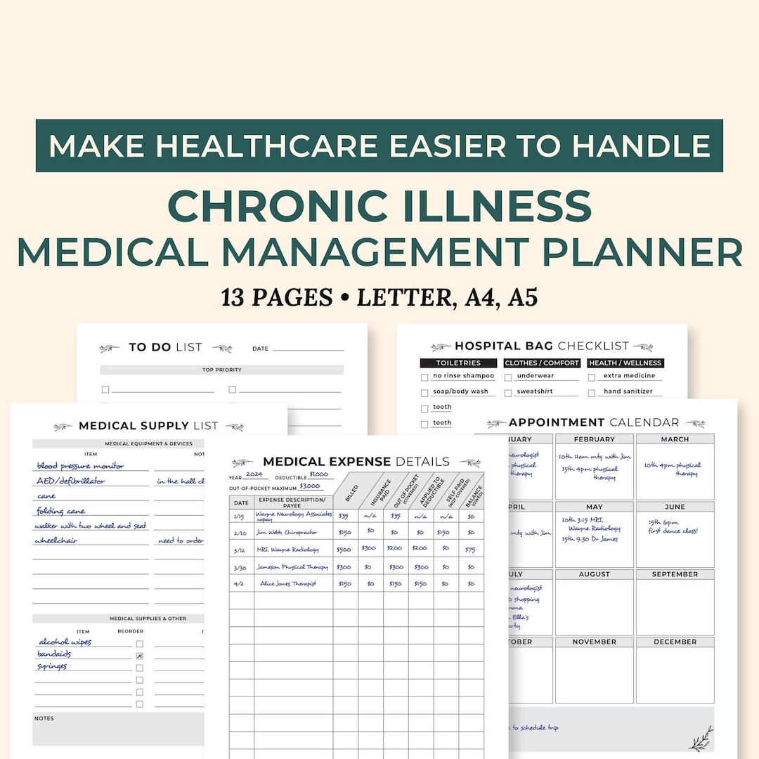 Medical Expense Tracker, Chronic Illness Medical Planner Healthcare ...