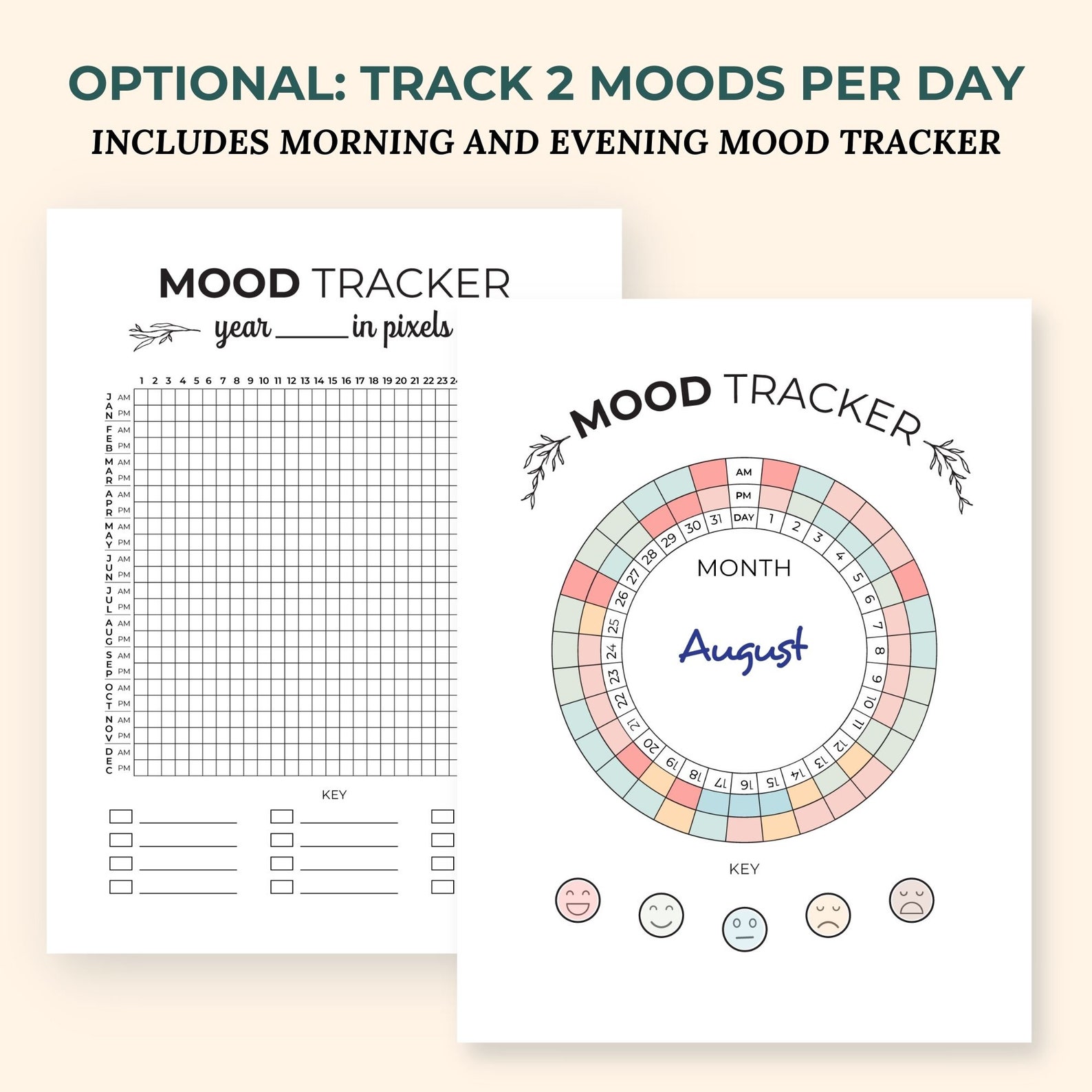 Monthly Mood Tracker Printable Coloring Yearly Self Care - Etsy