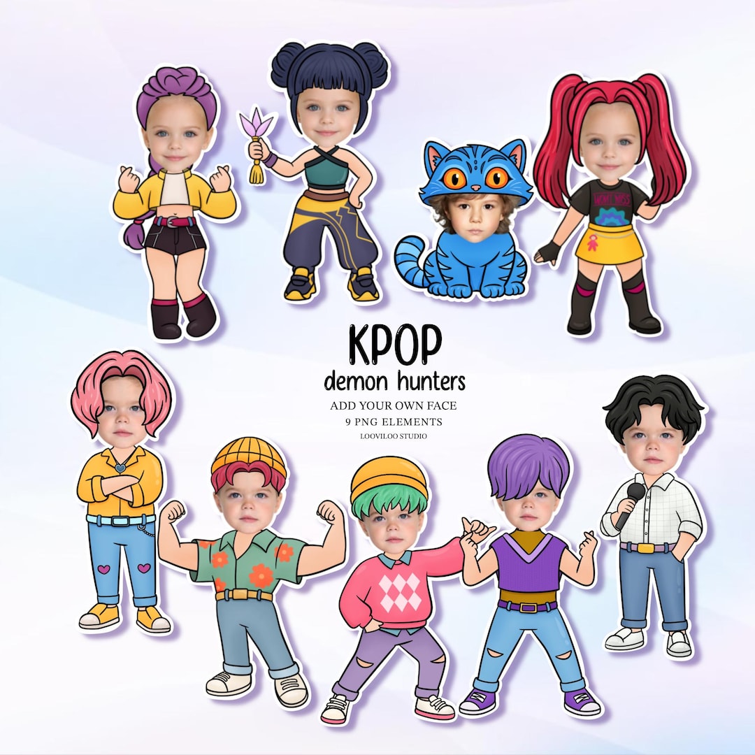 Kpop Kids | Add Your Own Face Photo Template | Editable Canva - Etsy