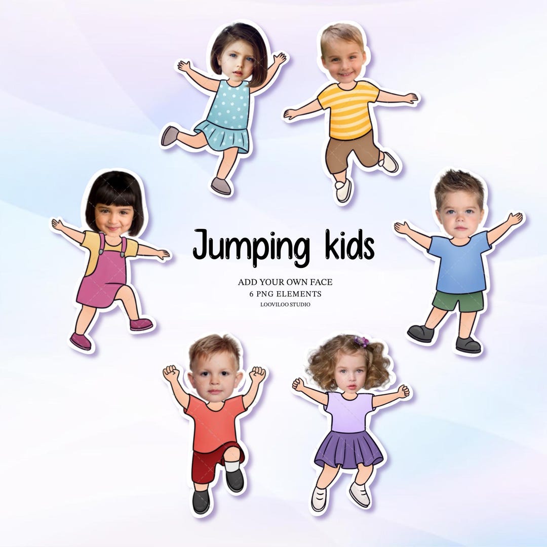Happy Kids Jumping Face Blank, Add Your Own Face Template - Etsy