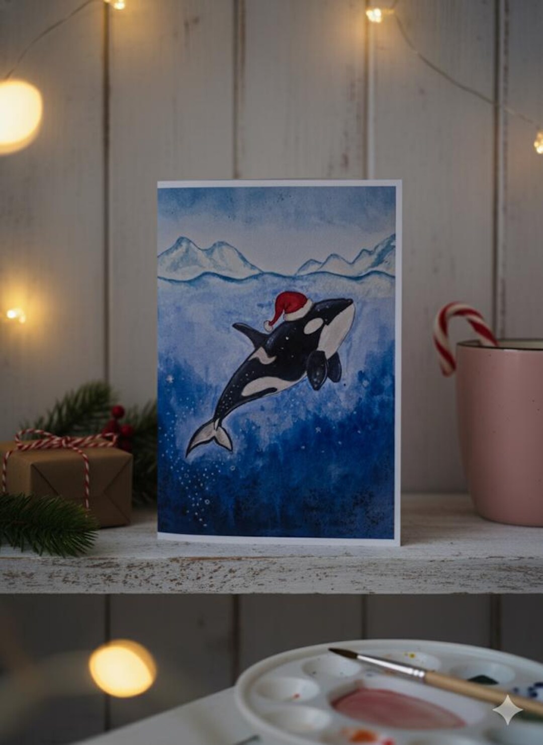 Festive Orca Christmas Card - Etsy