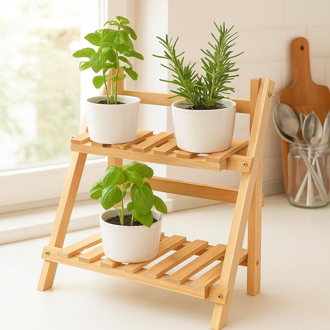 2-tier Bamboo Plant Stand - Tabletop Succulent Shelf - Etsy