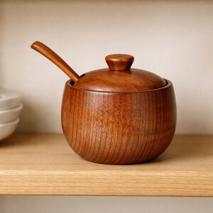 Wooden Salt Cellar With Lid & Spoon | Vintage Inspired Spice Jar ...