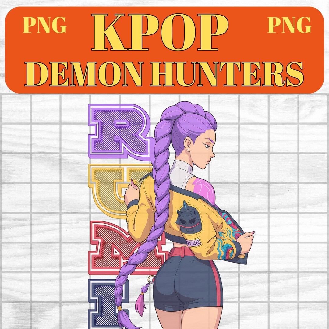 KPOP Demon Hunter Girl PNG, Anime Streetwear Art, Cyberpunk Purple Hair ...