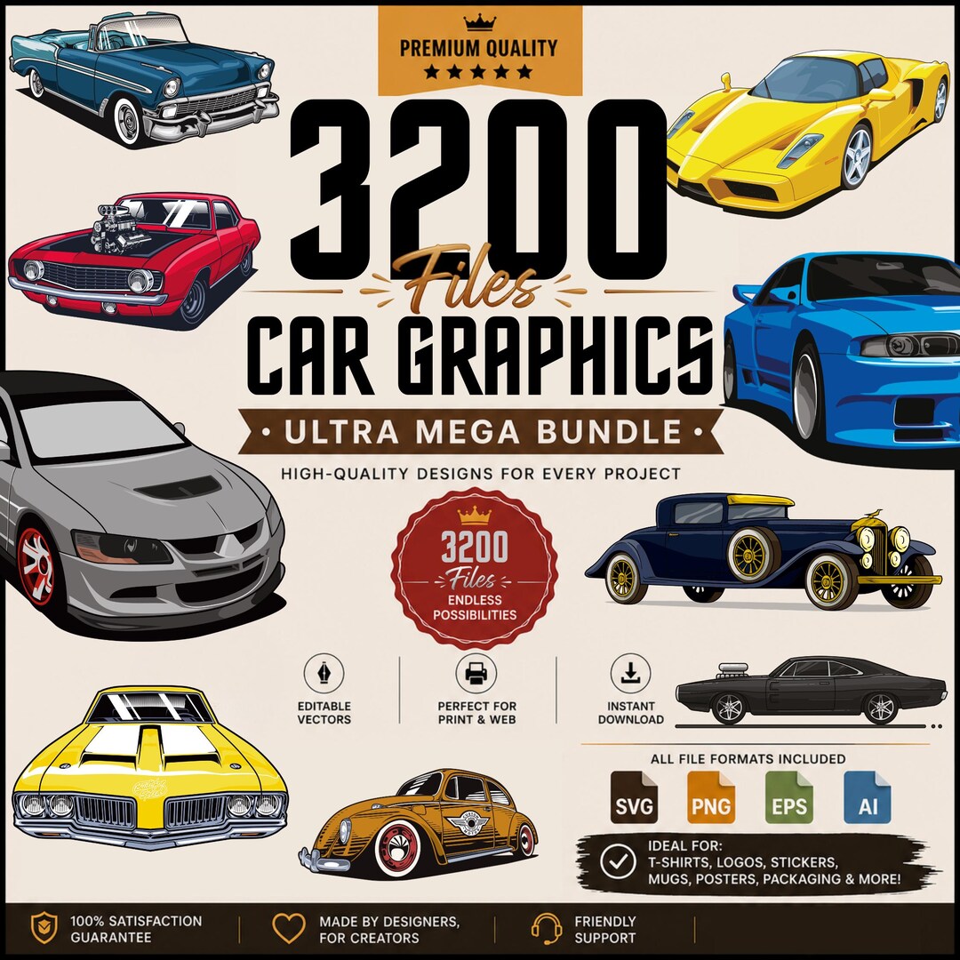 3200 Cars Digital Clipart Bundle Svg Png EPS AI Vector Graphics Pack - Etsy
