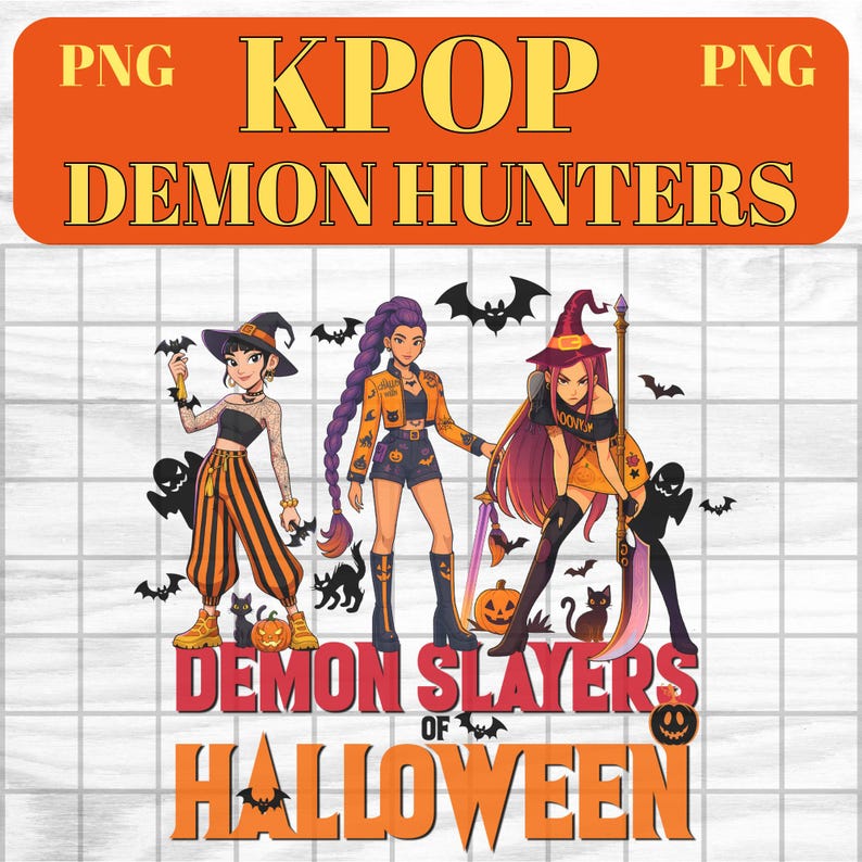 KPOP Demon Hunters Halloween PNG, Cute Witch Girls Digital Download ...