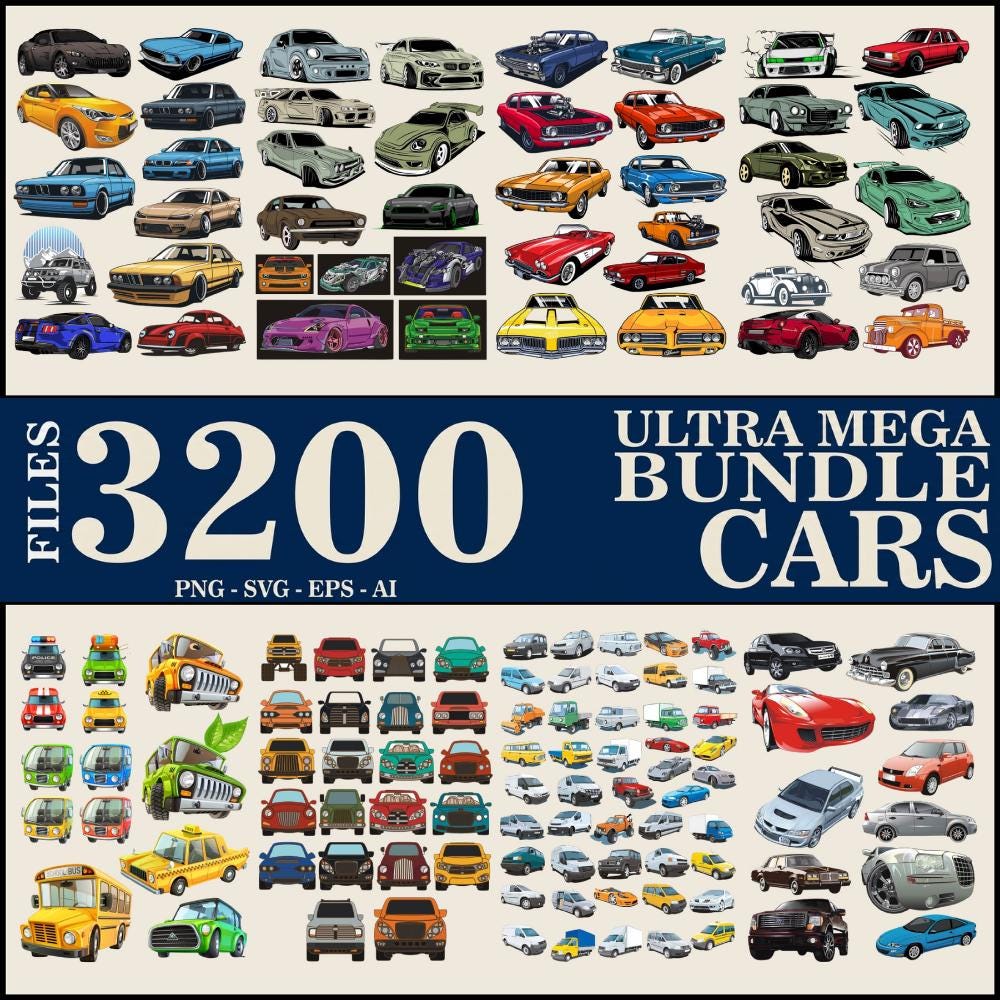 3200 Cars Digital Clipart Bundle Svg Png EPS AI Vector Graphics Pack - Etsy