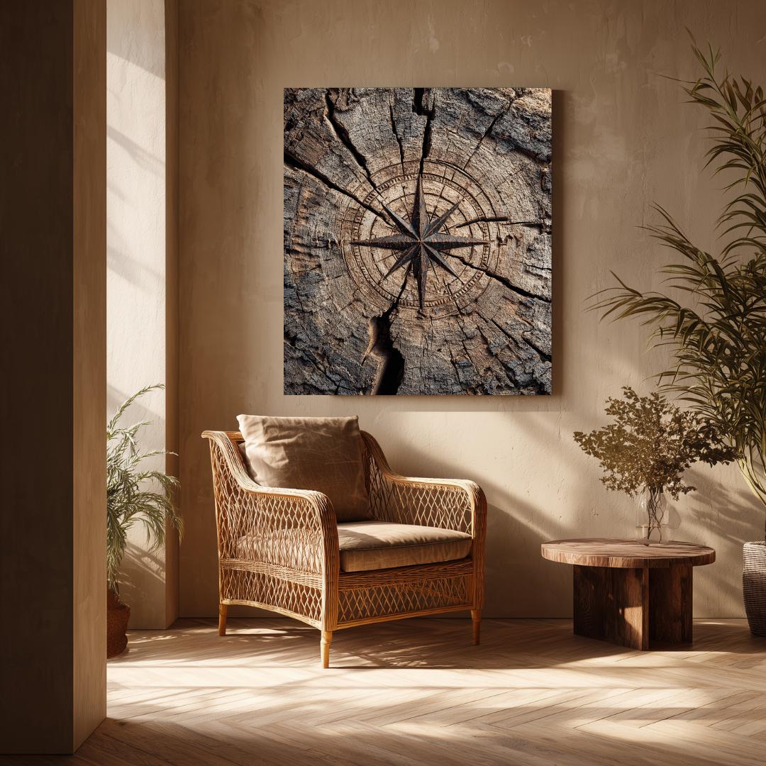 Rustic Compass Rose Wall Art, Nautical Wood Grain Look Canvas, Vintage ...