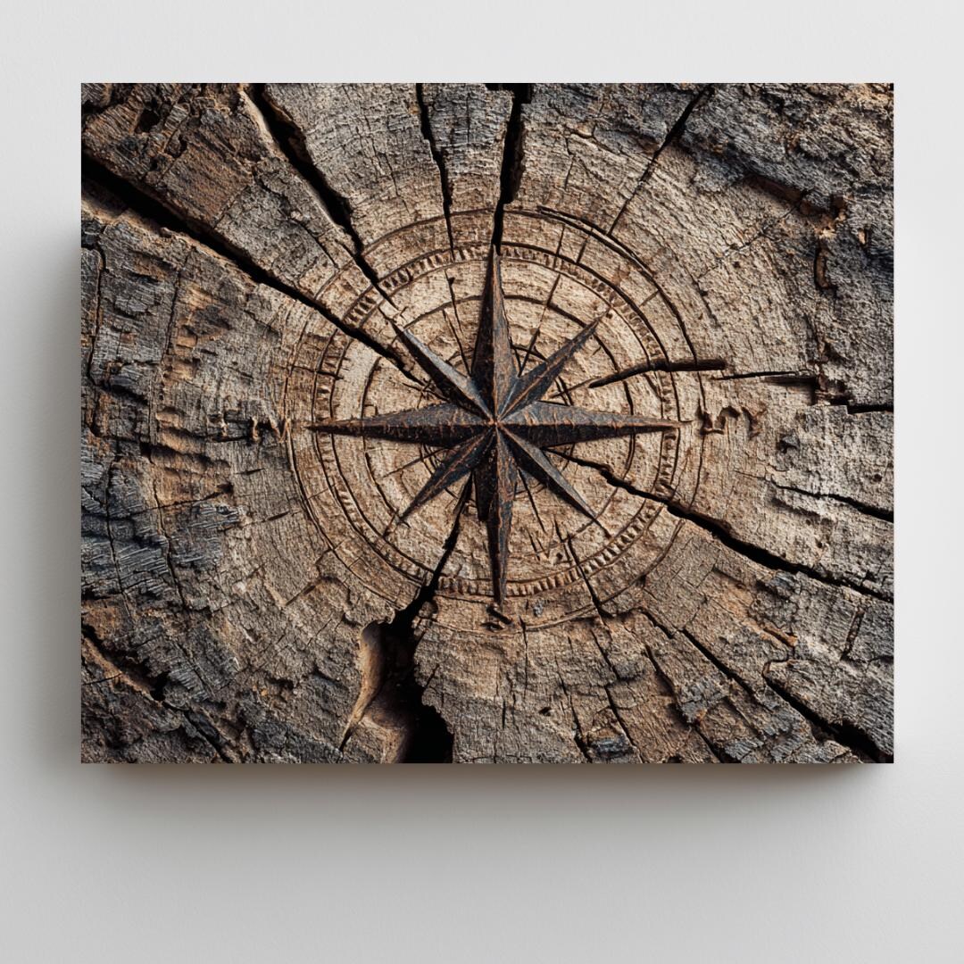 Rustic Compass Rose Wall Art, Nautical Wood Grain Look Canvas, Vintage ...