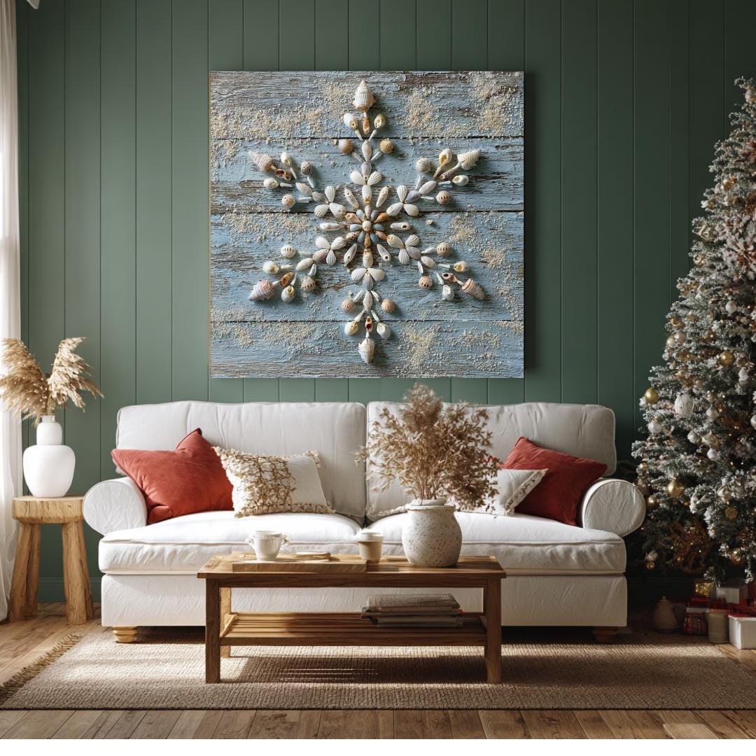 Seashell Snowflake Wall Art, Coastal Beach Holiday Decor, Nautical ...