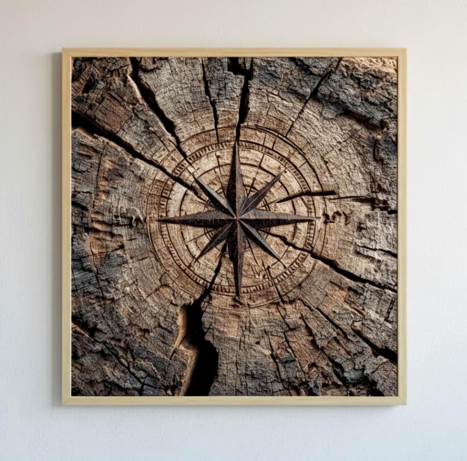 Rustic Compass Rose Wall Art, Nautical Wood Grain Look Canvas, Vintage ...