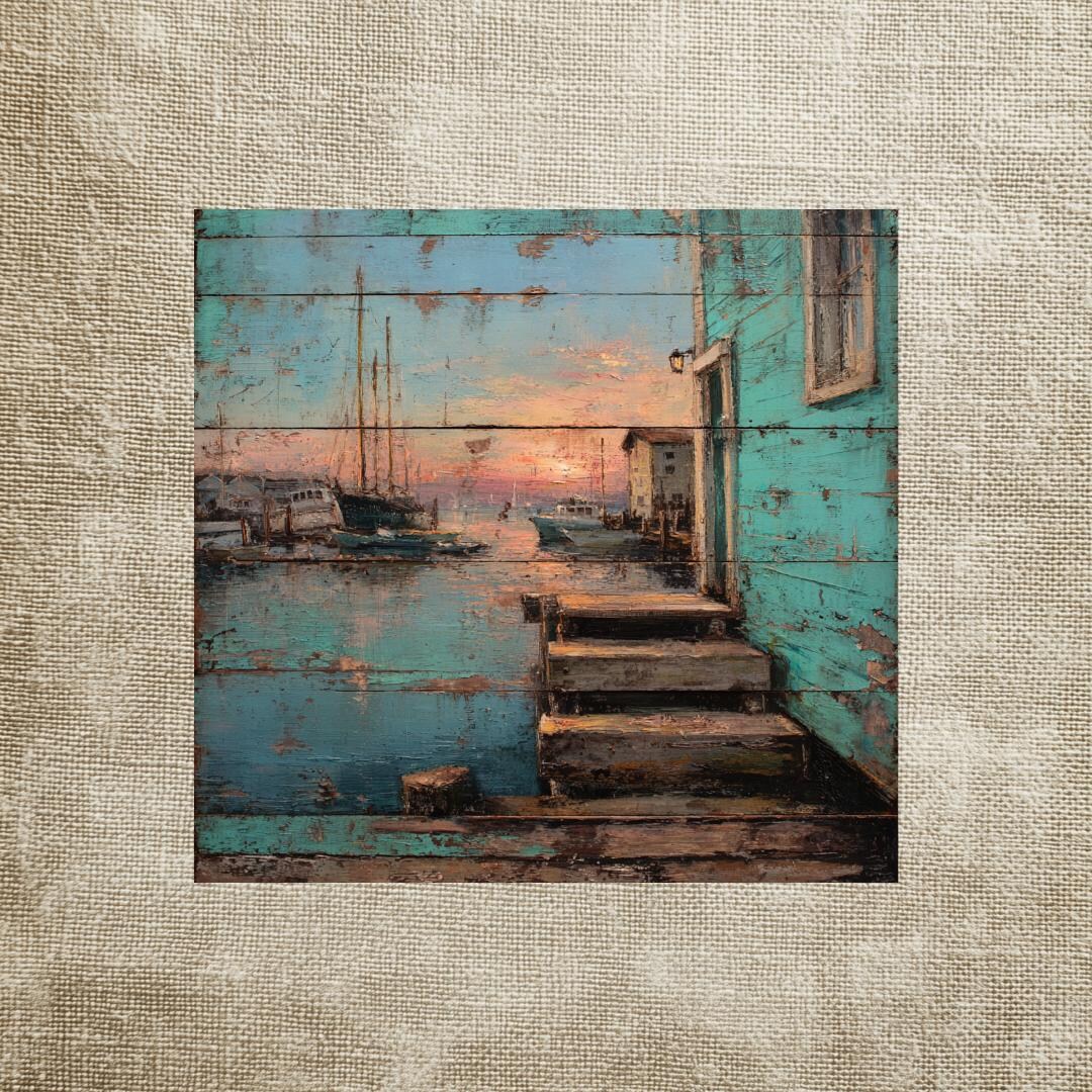 Rustic Harbor Sunset Wall Art, Coastal Dock & Sailboat Canvas ...