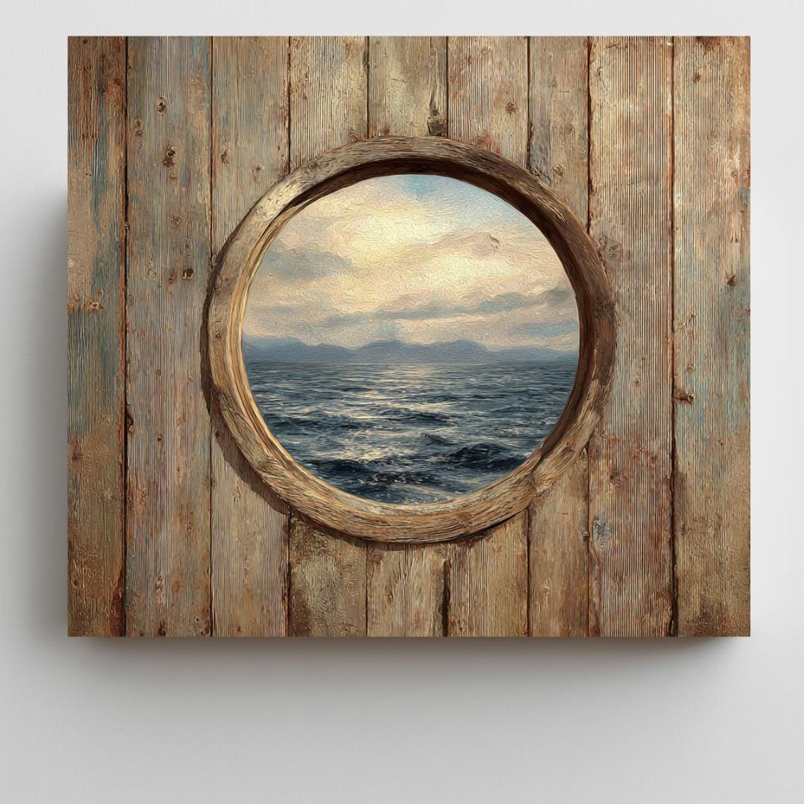 Rustic Porthole Ocean View Wall Art, Nautical Coastal Canvas, Weathered ...
