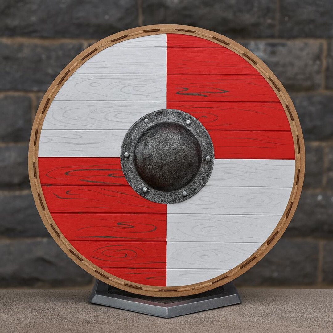 Red & White Viking Shield: Steel Rim Norse LARP Cosplay - Etsy