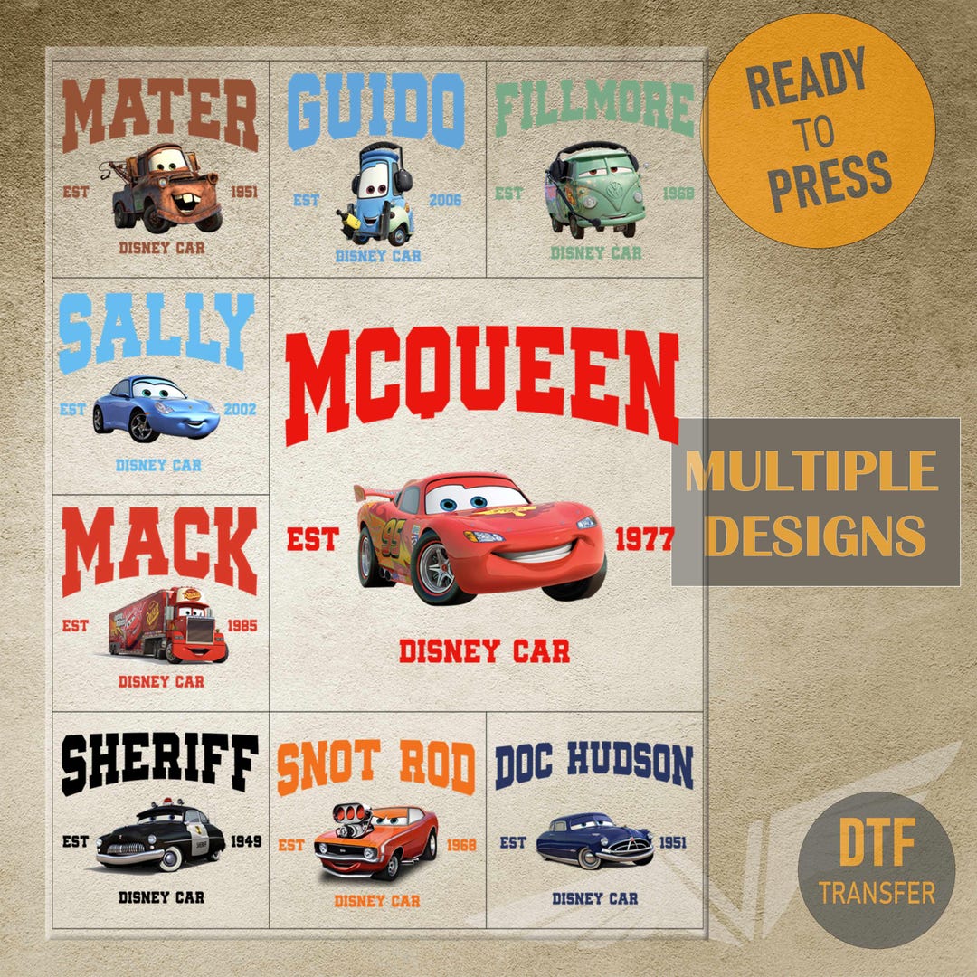 Disney Cars DTF Transfer, Ready to Press Heat Transfer Sheet, Disney ...